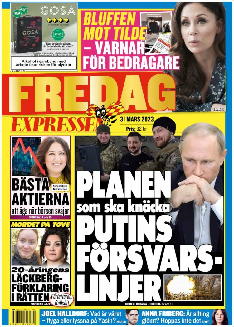 Periódico Expressen (Suecia). Periódicos de Suecia. Edición de viernes ...
