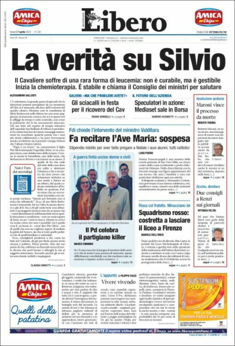 Periódico Libero (Italia). Periódicos de Italia. Edición de viernes, 7 ...
