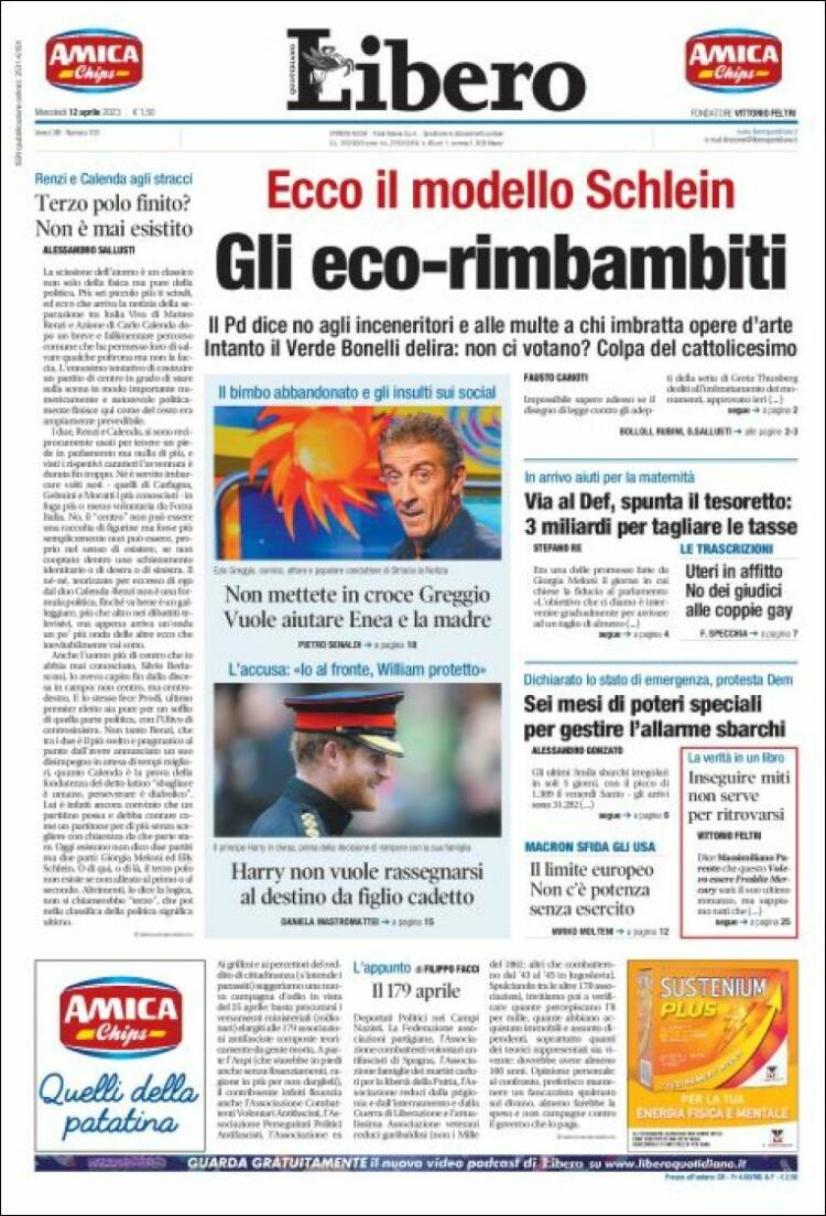 Periódico Libero (Italia). Periódicos de Italia. Edición de miércoles ...
