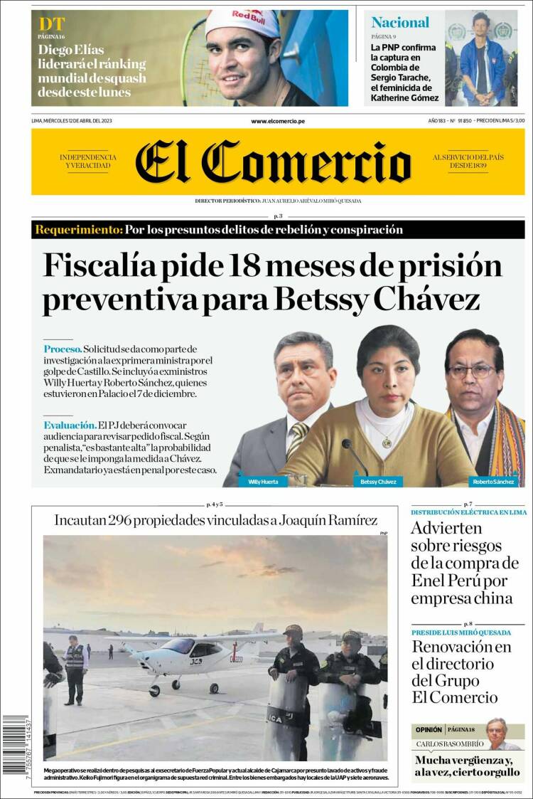 Periódico El Comercio (Perú). Periódicos de Perú. Edición de miércoles ...