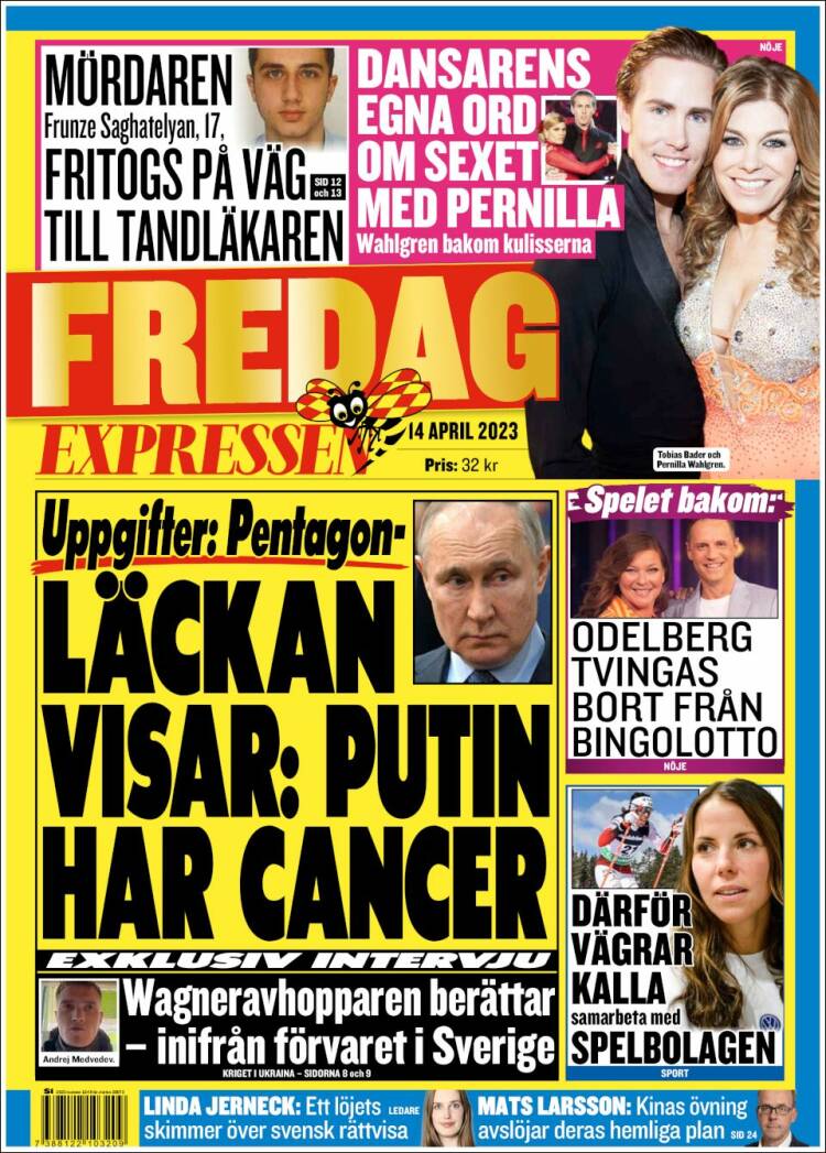 Periódico Expressen (Suecia). Periódicos de Suecia. Edición de viernes ...