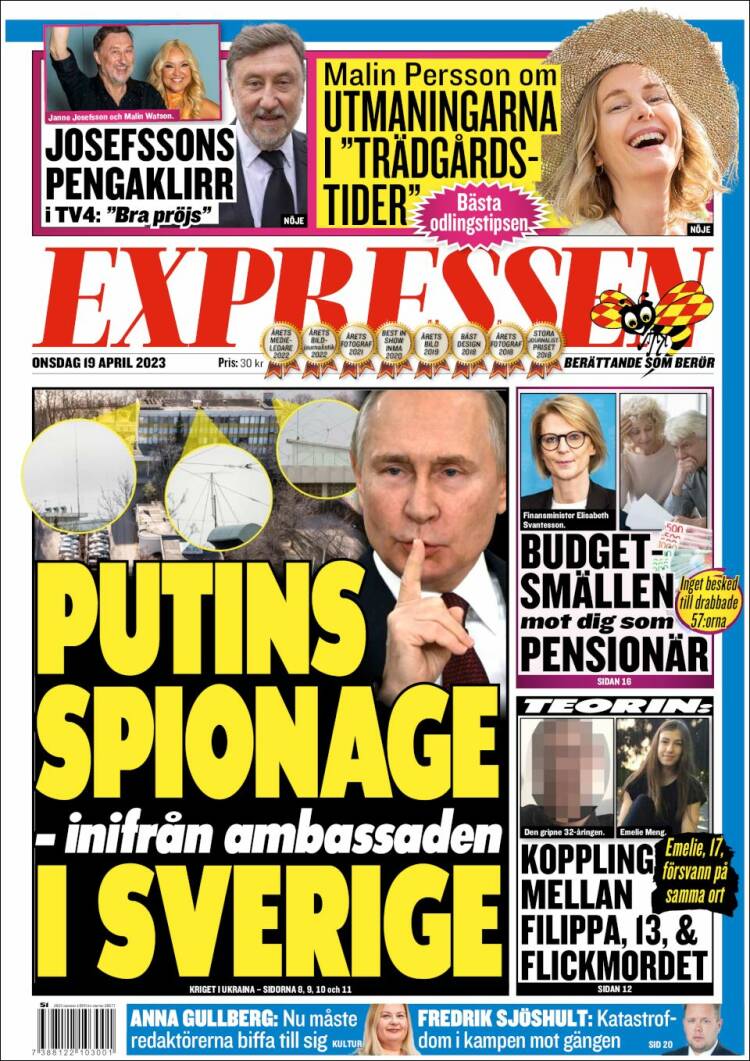 Periódico Expressen (Suecia). Periódicos de Suecia. Edición de ...