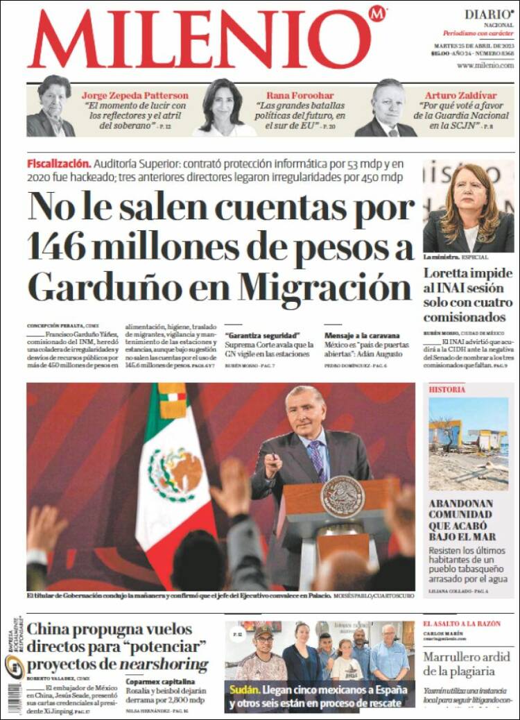 Periódico Milenio (México). Periódicos de México. Edición de martes, 25 ...
