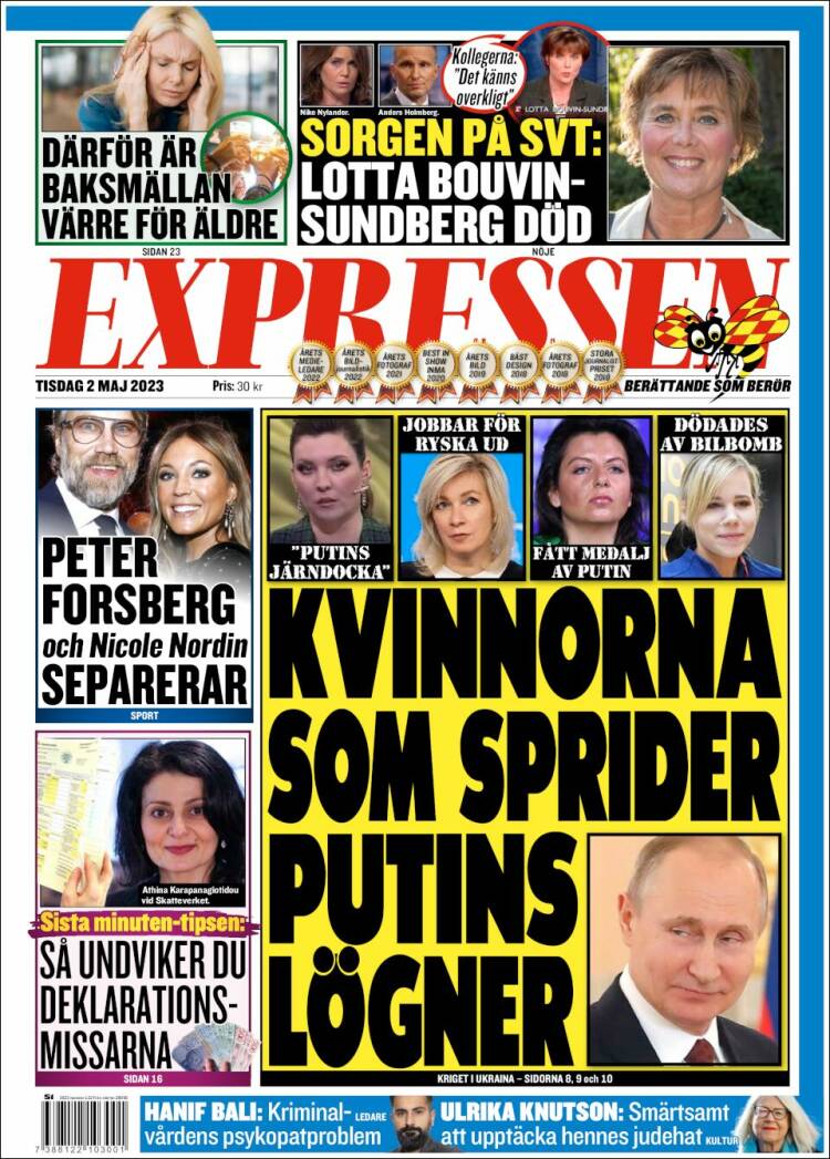 Periódico Expressen (Suecia). Periódicos de Suecia. Edición de martes ...