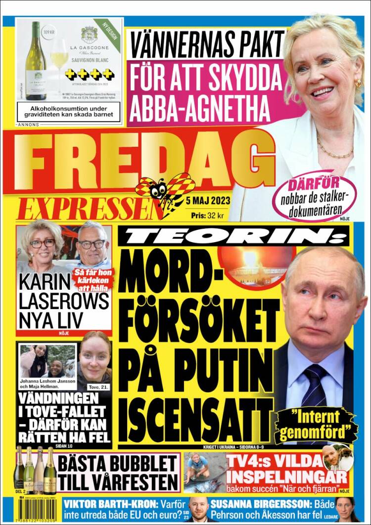 Periódico Expressen (Suecia). Periódicos de Suecia. Edición de viernes ...