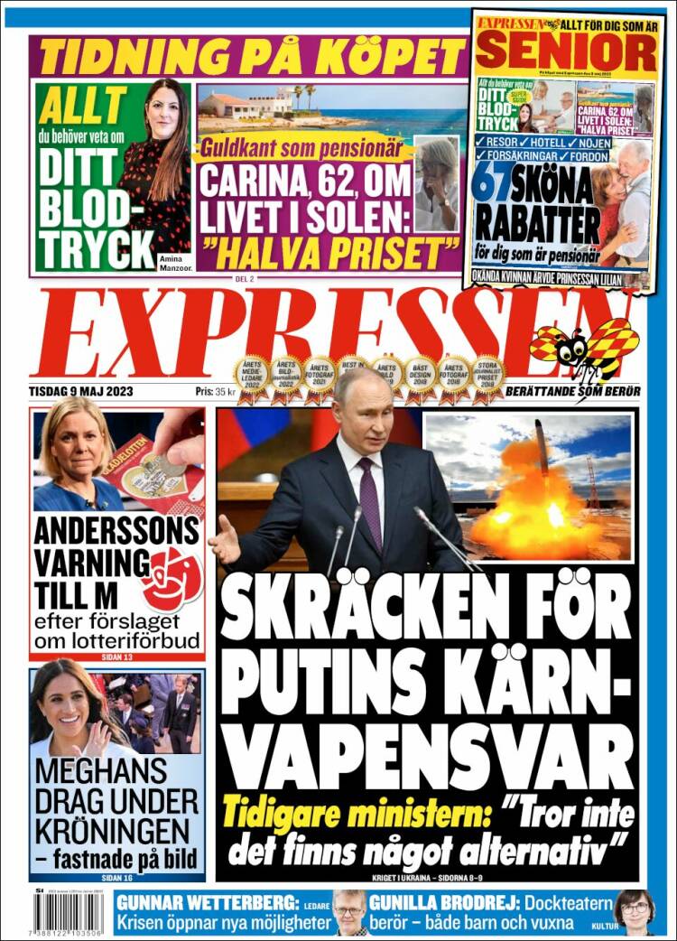 Periódico Expressen (Suecia). Periódicos de Suecia. Edición de martes ...