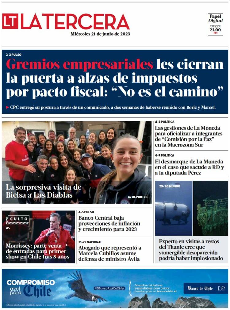 Periódico La Tercera (Chile). Periódicos de Chile. Edición de miércoles ...