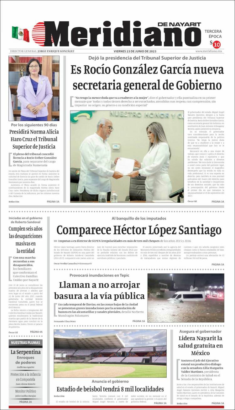 Periódico Meridiano (México). Periódicos de México. Edición de viernes ...