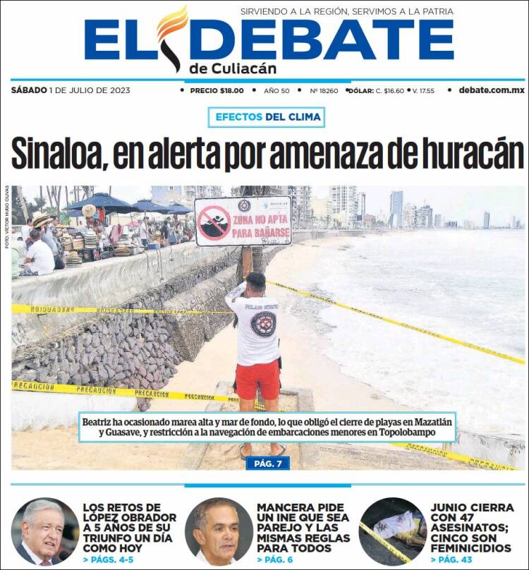 Periódico El Debate de Culiacán (México). Periódicos de México. Edición ...