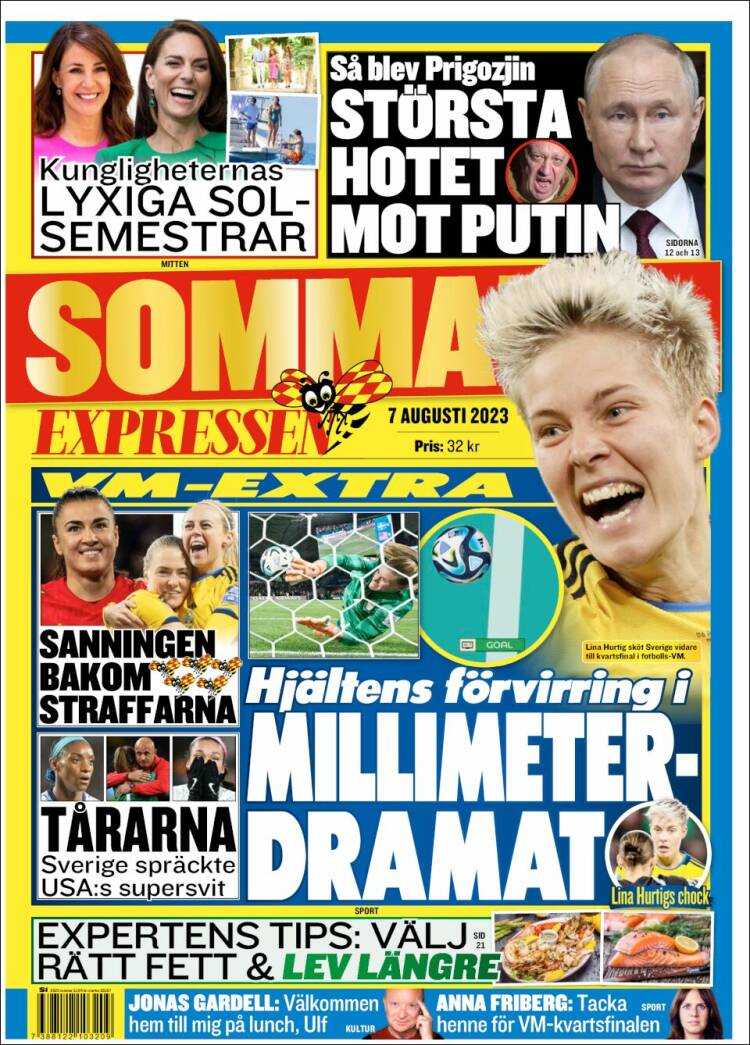 Periódico Expressen (Suecia). Periódicos de Suecia. Edición de lunes, 7 ...