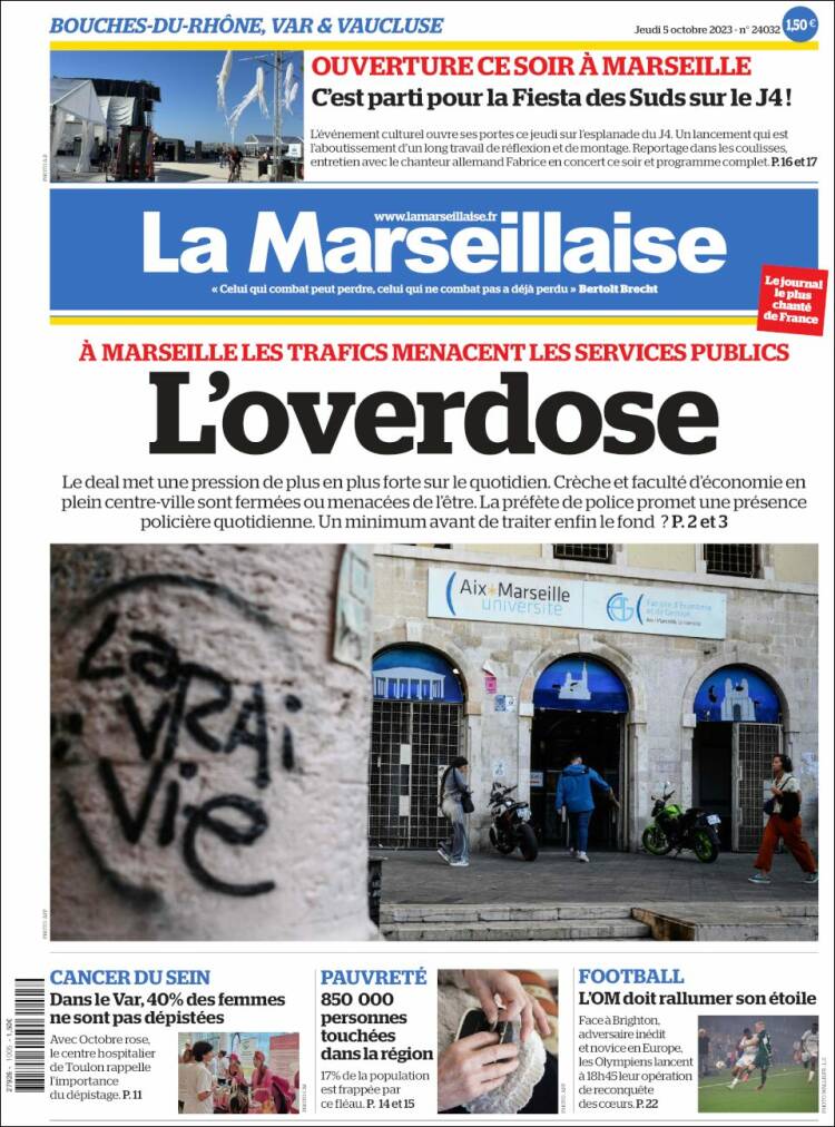 Journal La Marseillaise (France). Les Unes des journaux de France ...