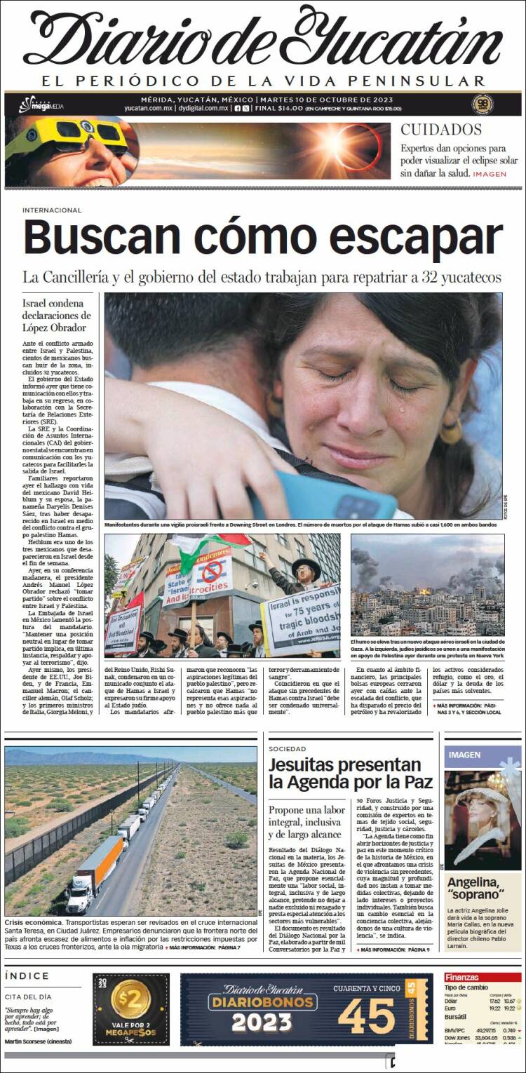 Newspaper Diario de Yucatán (Mexico). Newspapers in Mexico. Tuesday's ...