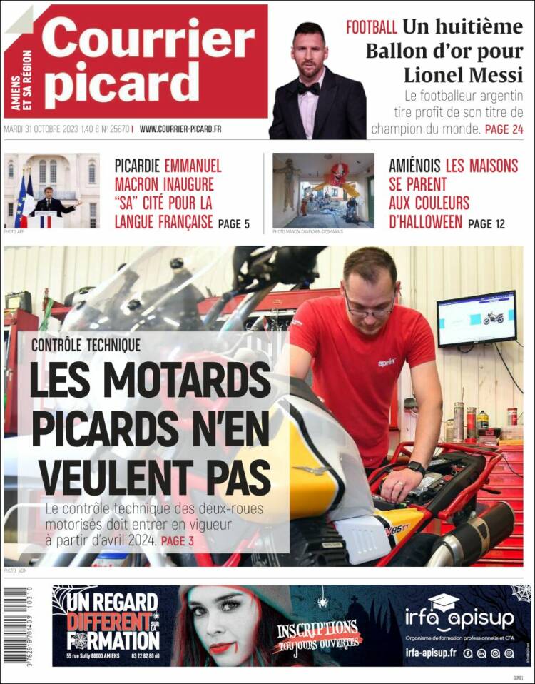 Journal Courrier Picard (France). Les Unes des journaux de France. Édition du mardi, 31 de ...