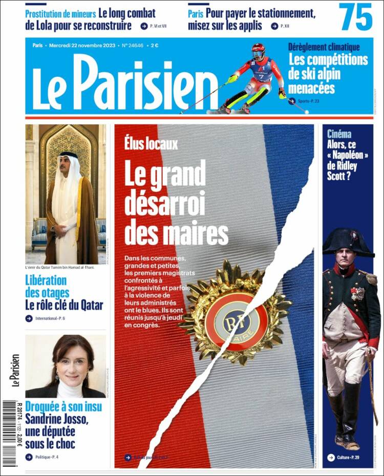 Journal Le Parisien (France). Les Unes des journaux de France. Édition ...