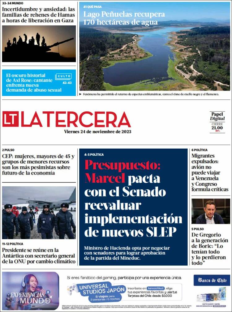 Periódico La Tercera (Chile). Periódicos de Chile. Edición de viernes ...