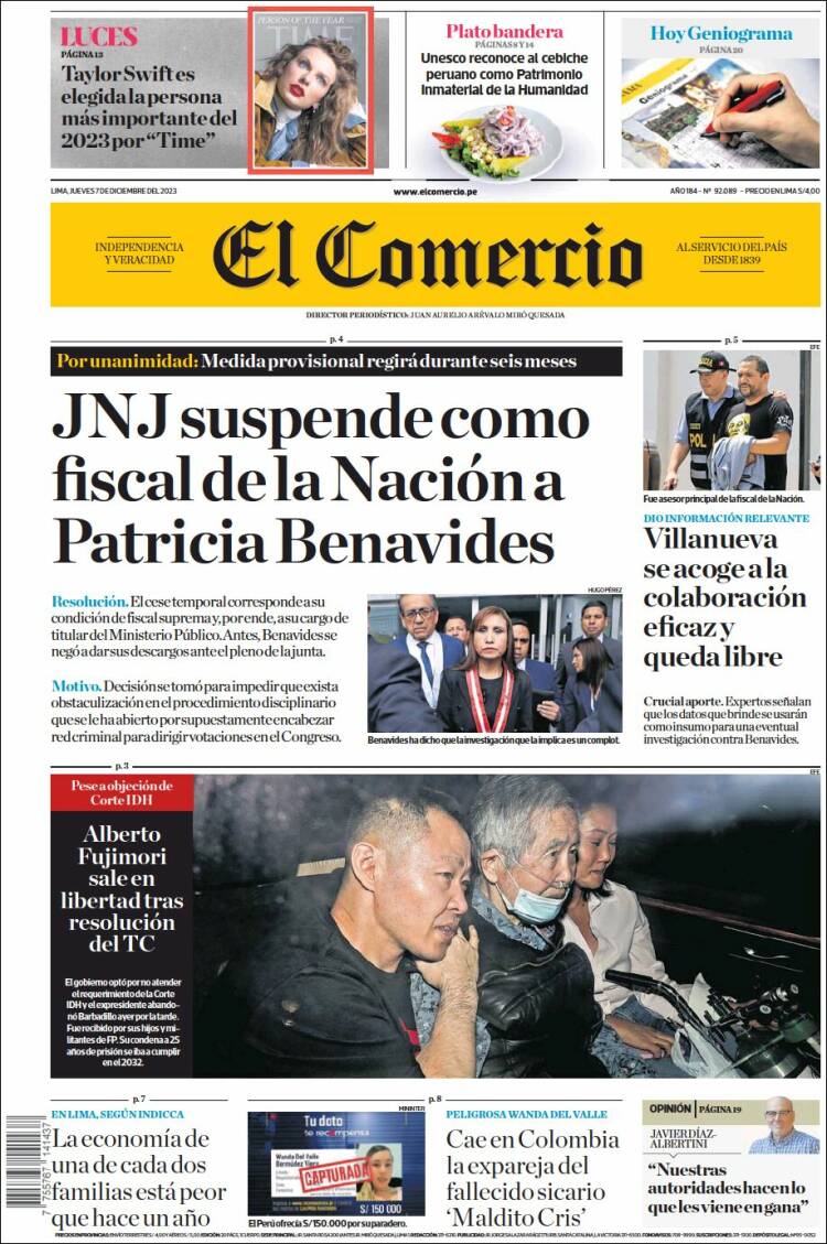 Periódico El Comercio (Perú). Periódicos de Perú. Edición de jueves, 7 ...
