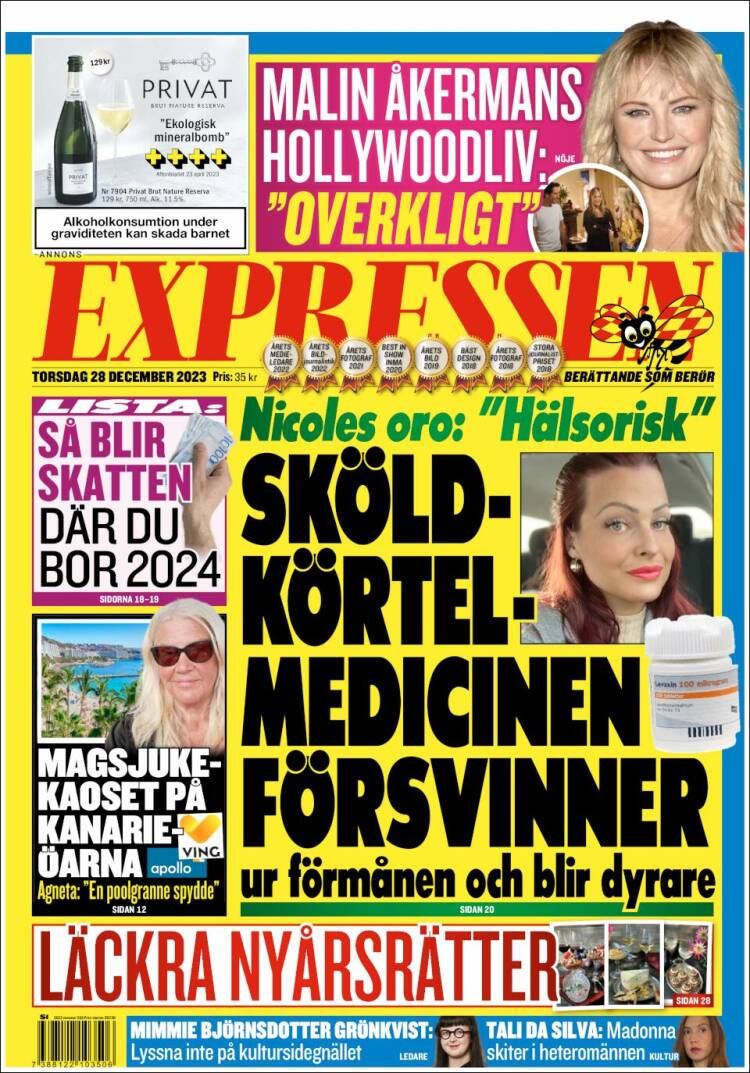 Periódico Expressen (Suecia). Periódicos de Suecia. Edición de jueves ...