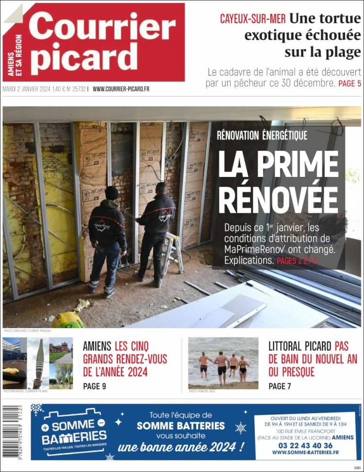 Journal Courrier Picard (France). Les Unes des journaux de France. Édition du mardi, 2 de ...