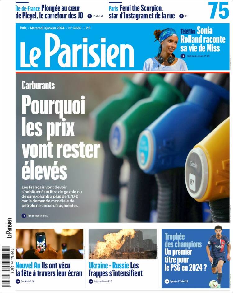 Journal Le Parisien (France). Les Unes des journaux de France. Édition ...