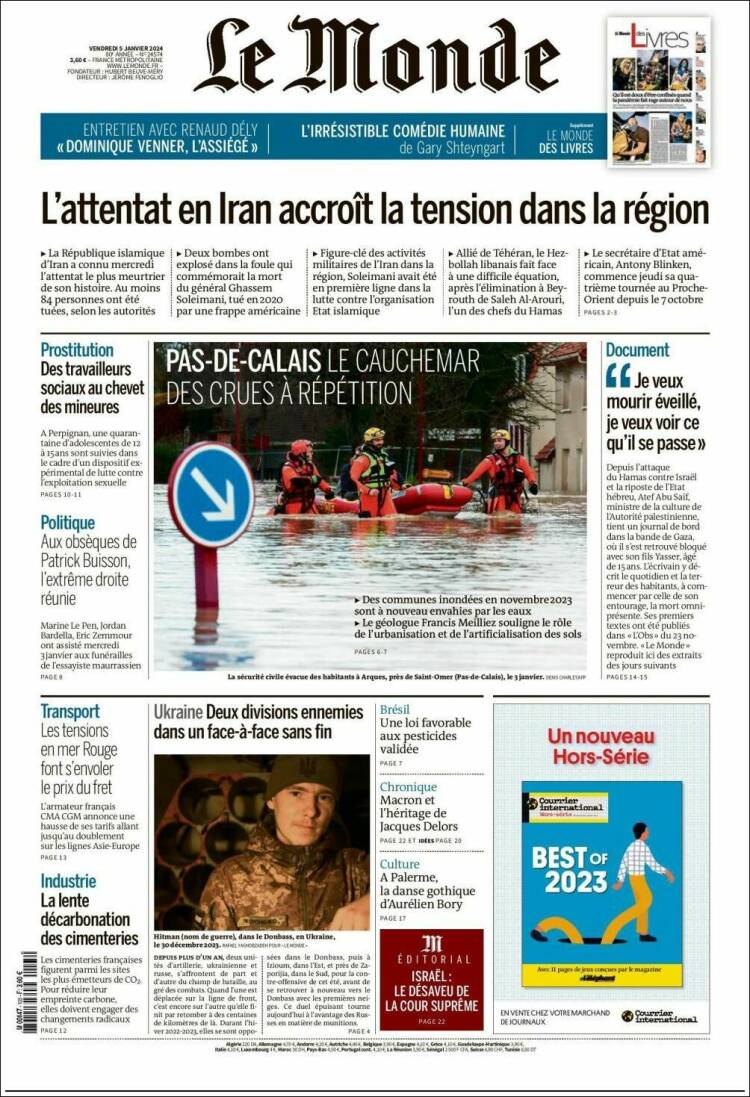 Journal Le Monde (France). Les Unes des journaux de France. Édition du ...