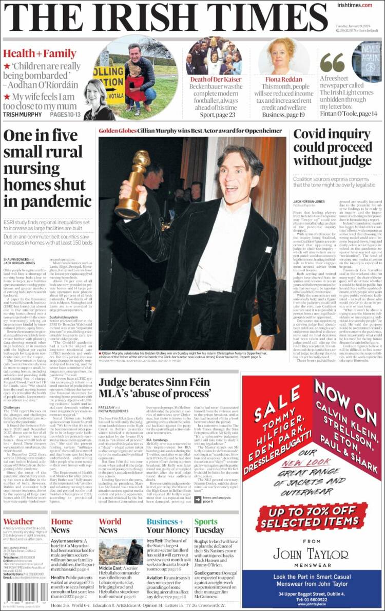 Journal Irish Times (Irlande). Les Unes des journaux de Irlande. Toute ...