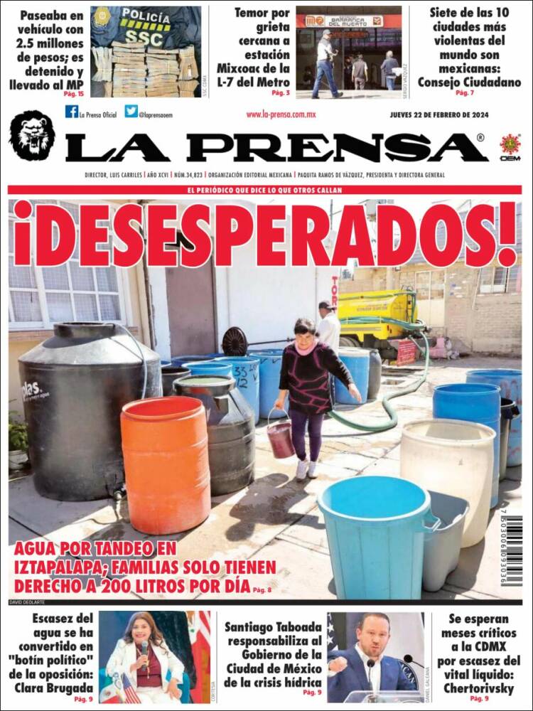 Journal La Prensa (Mexique). Les Unes des journaux de Mexique. Toute la ...