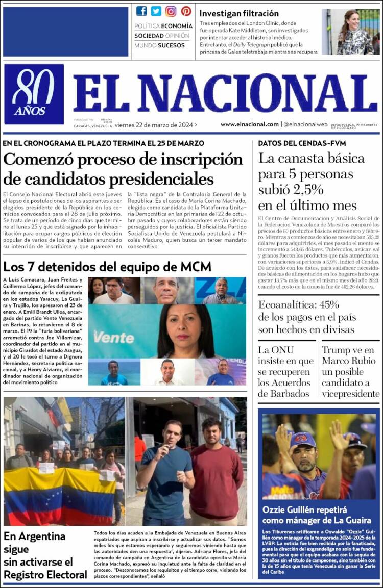 Newspaper El Nacional (Venezuela). Newspapers in Venezuela. Today's ...