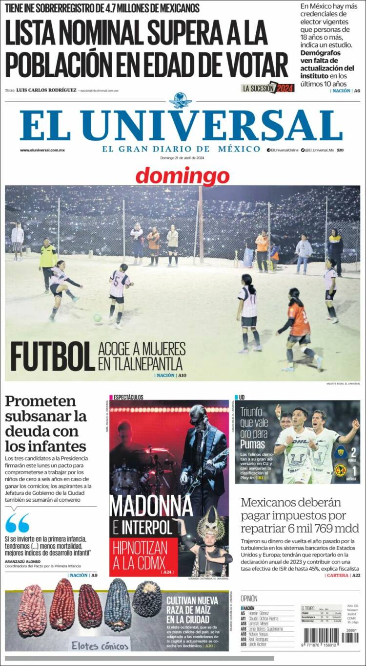 Periódico El Universal (México). Periódicos de México. Edición de ...