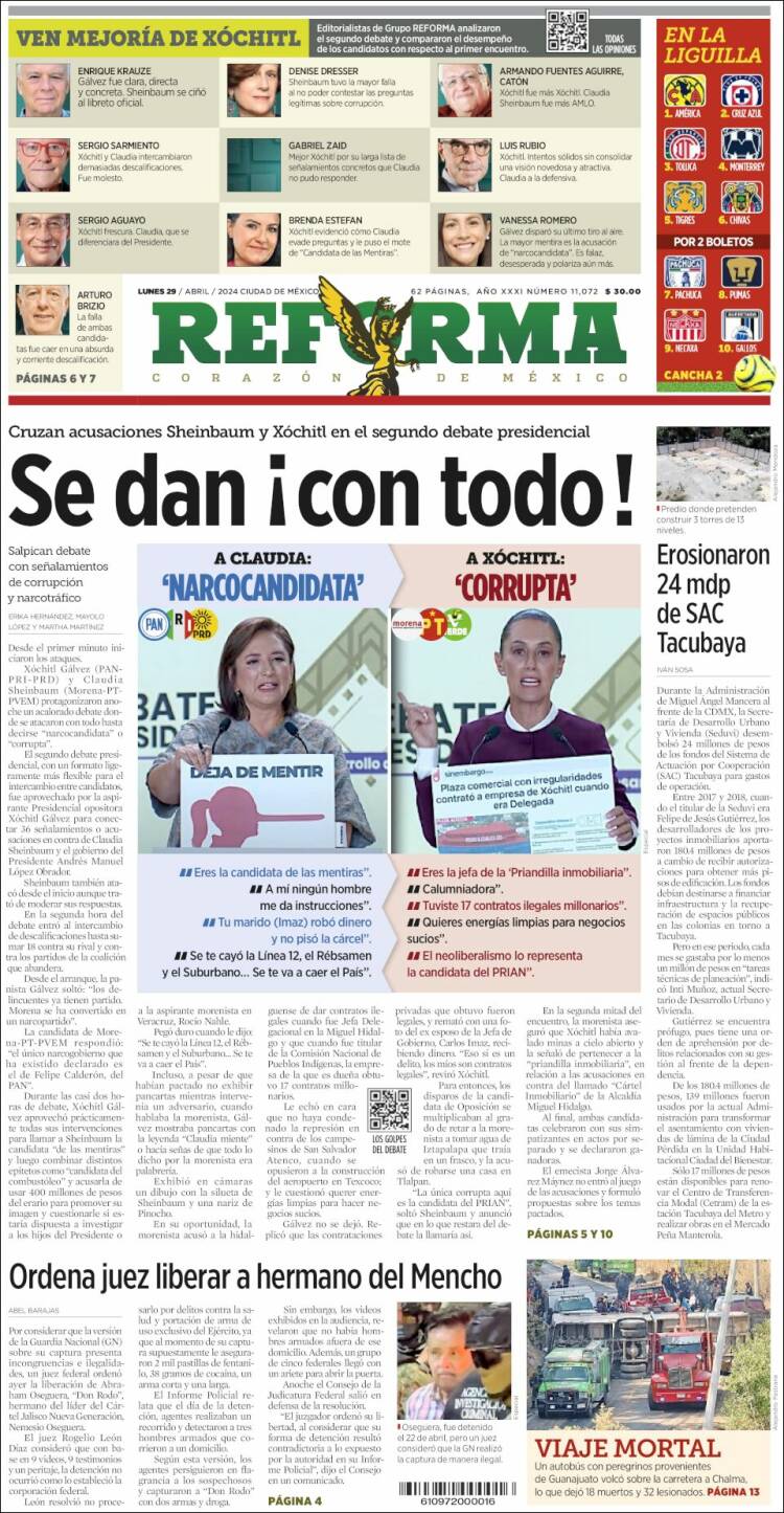 Newspaper Reforma (Mexico). Newspapers in Mexico. Today's press covers ...