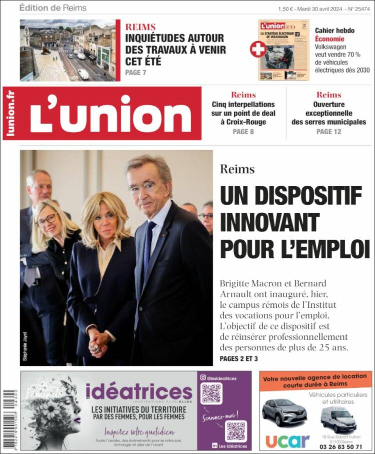 Journal L'Union (France). Les Unes des journaux de France. Toute la ...