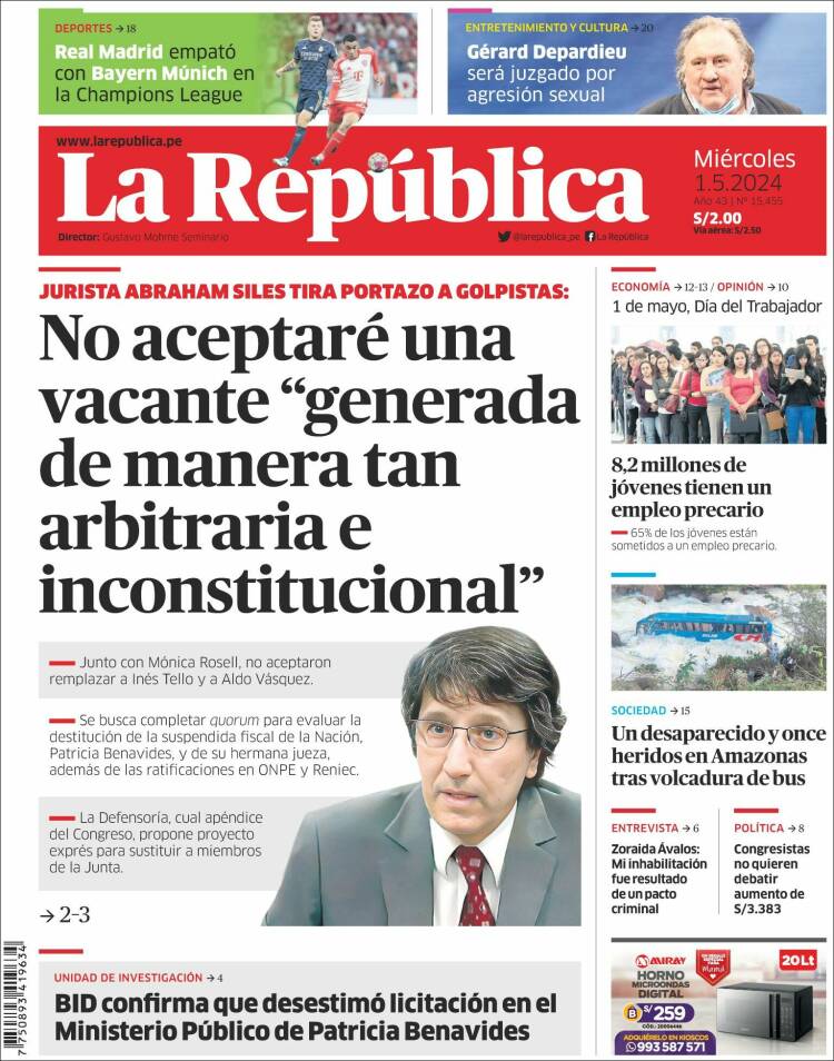 Newspaper La Republica (Peru). Newspapers in Peru. Today's press covers ...
