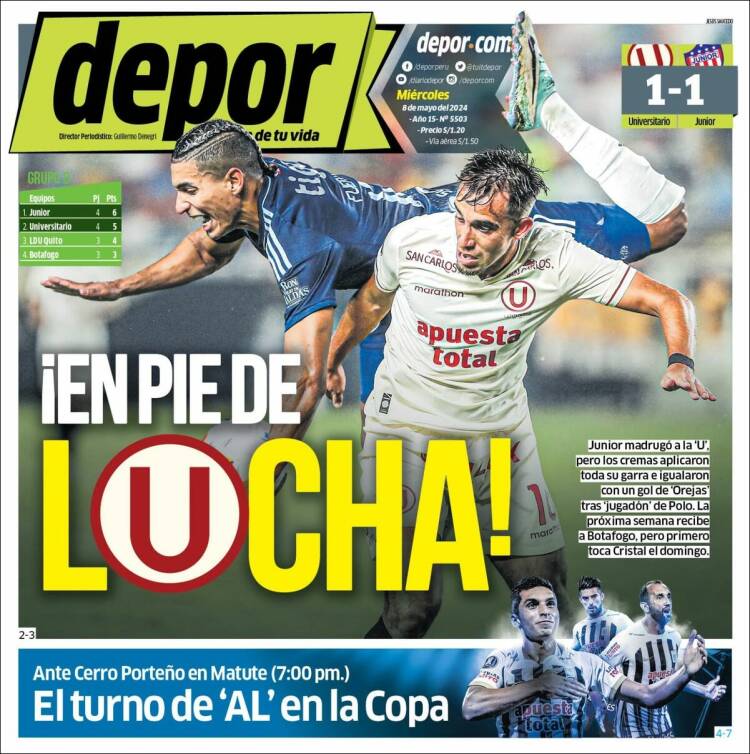 Periódico Depor (Perú). Periódicos de Perú. Edición de jueves, 9 de ...
