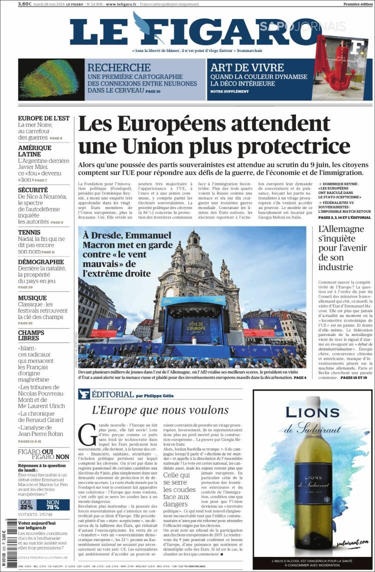 Newspaper Le Figaro (France). Newspapers in France. Today's press ...