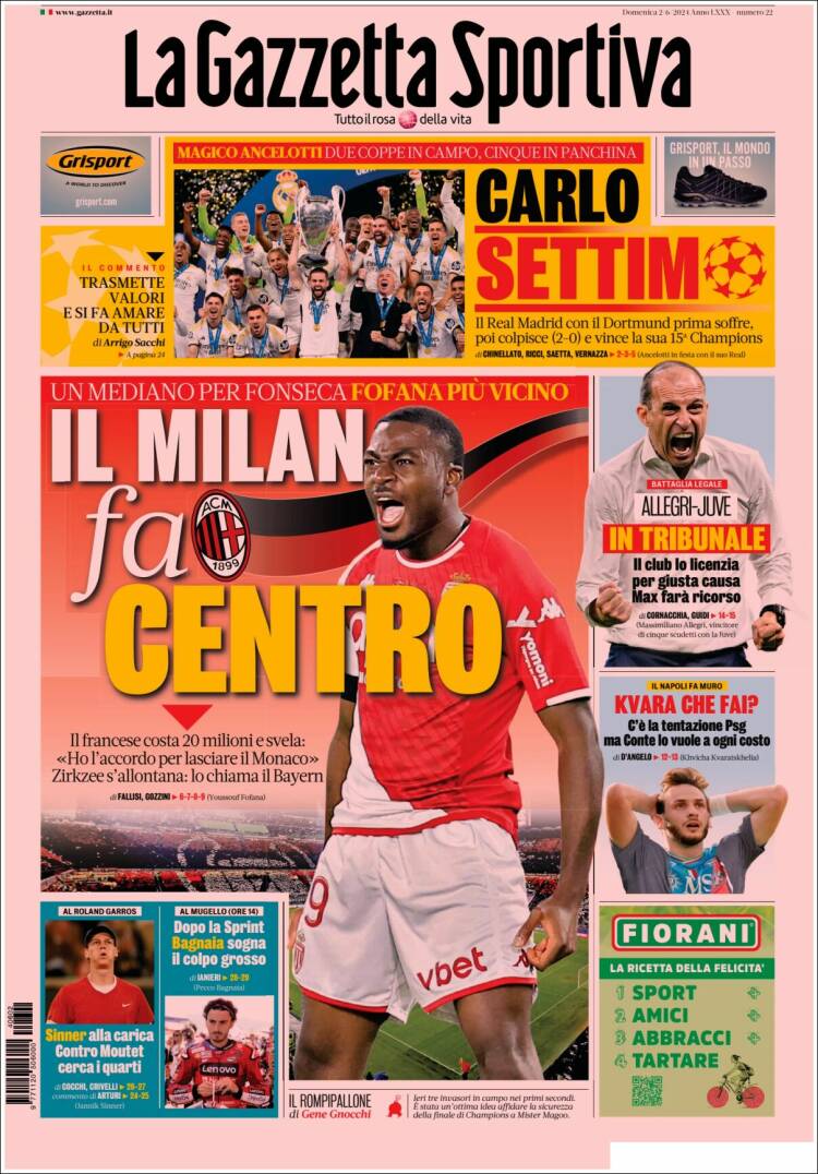 Newspaper La Gazzetta dello Sport (Italy). Newspapers in Italy. Today's ...