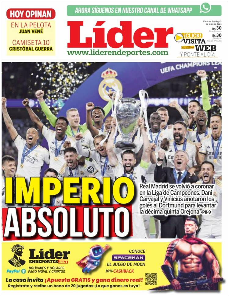 Periódico Lider en deportes (Venezuela). Periódicos de Venezuela ...