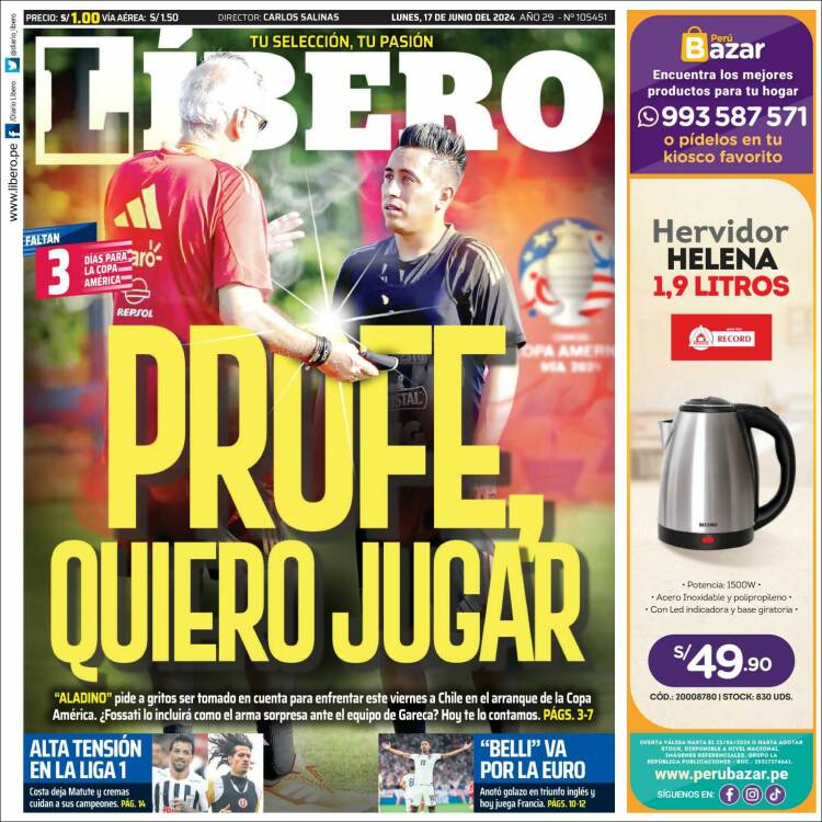 Periódico Líbero (Perú). Periódicos de Perú. Edición de lunes, 17 de ...