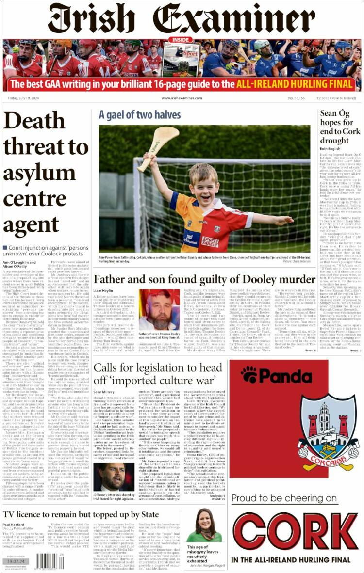 Journal Irish Examiner (Irlande). Les Unes des journaux de Irlande ...