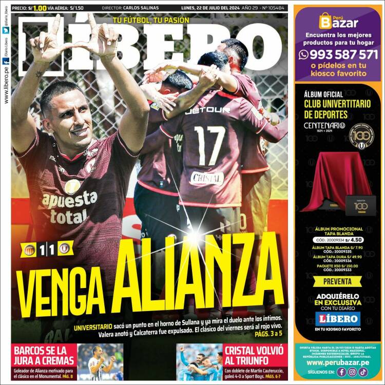Periódico Líbero (Perú). Periódicos de Perú. Edición de lunes, 22 de ...