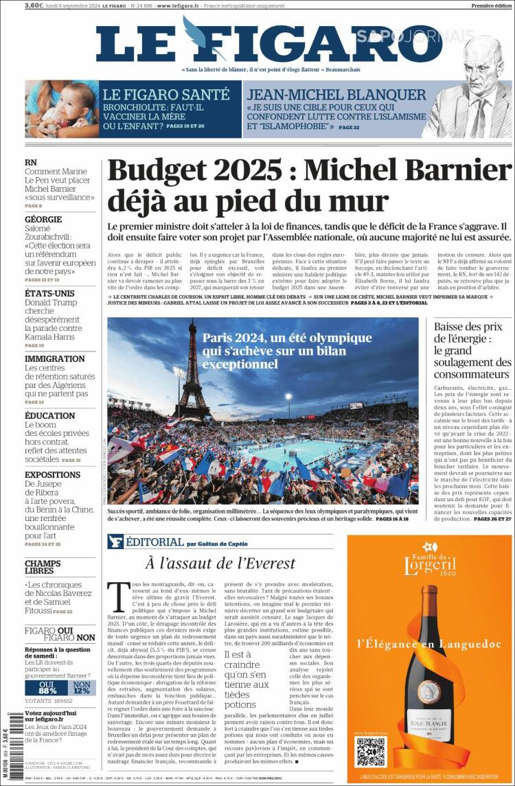 Newspaper Le Figaro (France). Newspapers in France. Today's press ...