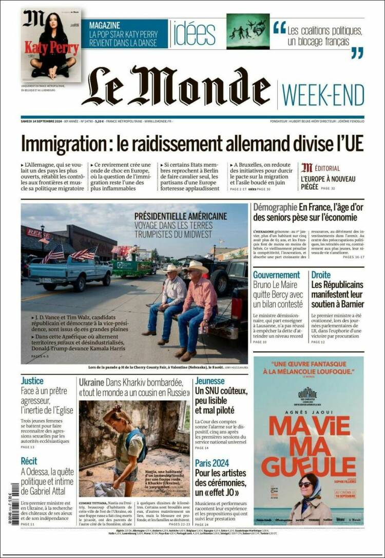 Newspaper Le Monde (France). Newspapers in France. Today's press covers ...