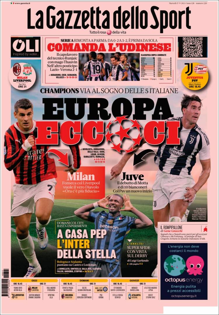 Newspaper La Gazzetta dello Sport (Italy). Newspapers in Italy. Today's ...