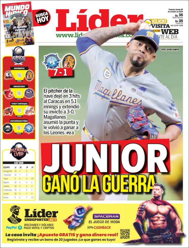 Periódico Lider en deportes (Venezuela). Periódicos de Venezuela ...