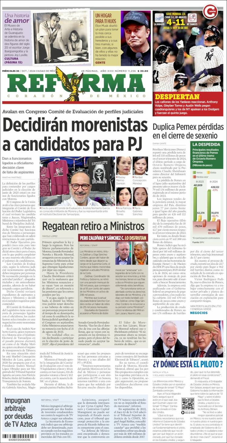 Newspaper Reforma (Mexico). Newspapers in Mexico. Today's press covers ...