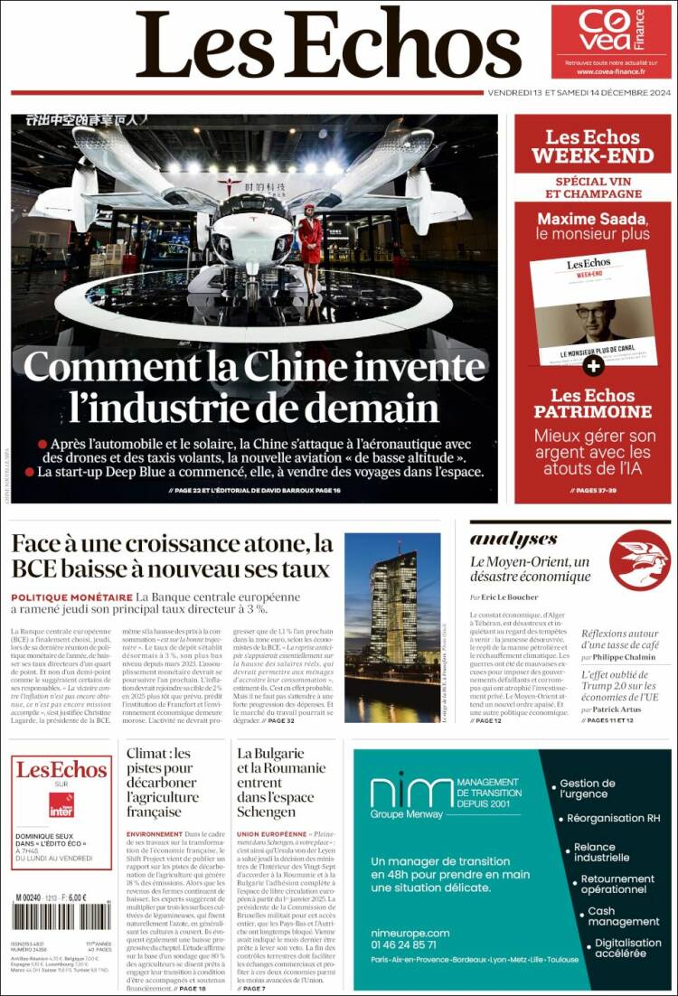 Journal Les Echos France Les Unes Des Journaux De France dition Du