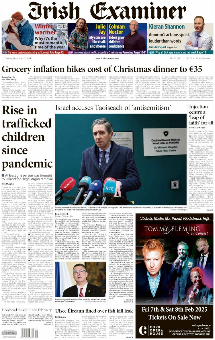 Journal Irish Examiner (Irlande). Les Unes des journaux de Irlande ...