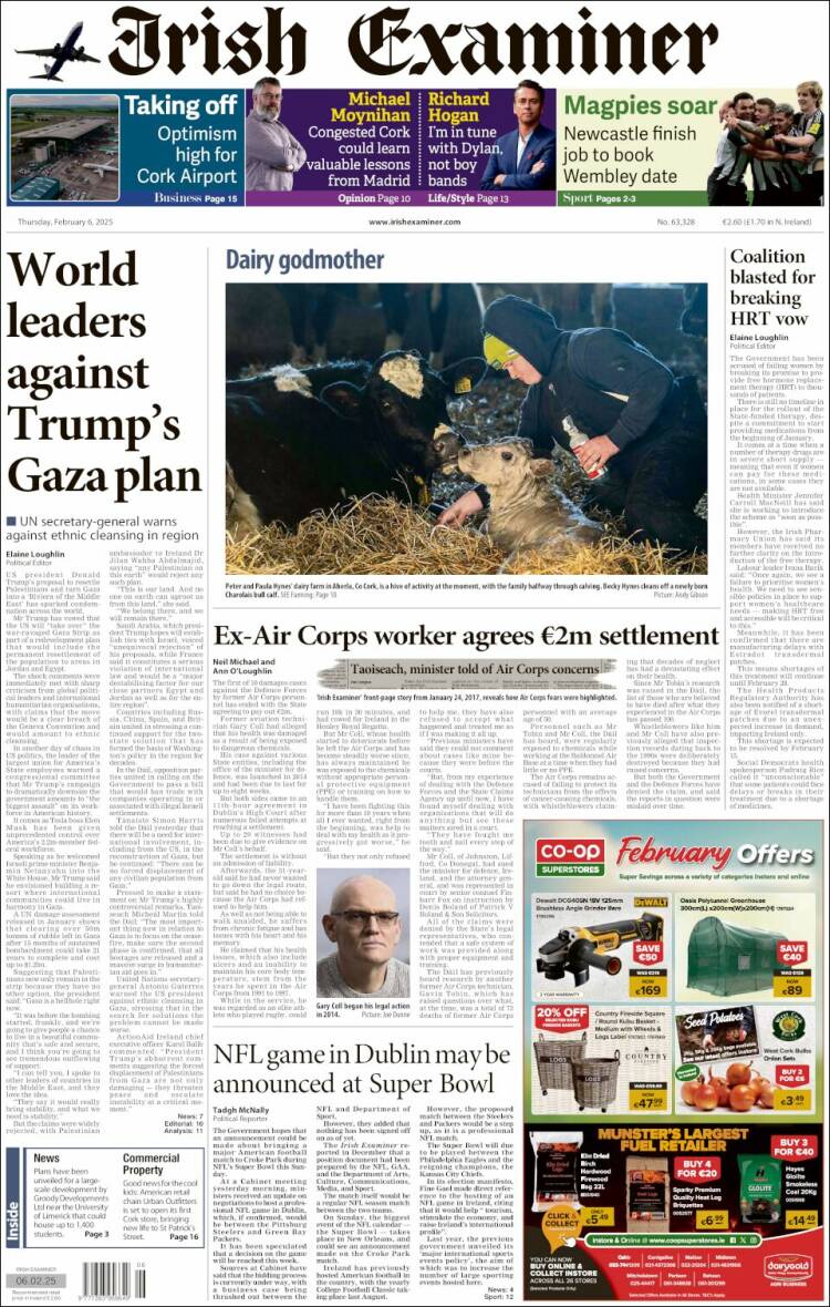 Journal Irish Examiner (Irlande). Les Unes des journaux de Irlande ...