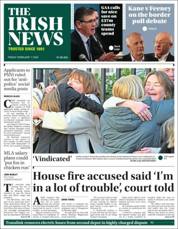 Journal Irish News (Royaume-Uni). Les Unes des journaux de Royaume-Uni ...