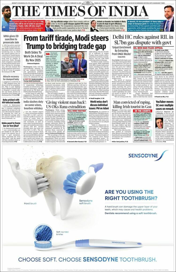 Newspaper The Times of India (India). Newspapers in India. Today's ...