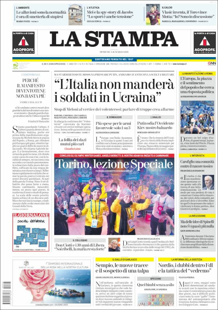 Periódico La Stampa (Italia). Periódicos de Italia. Edición de domingo ...
