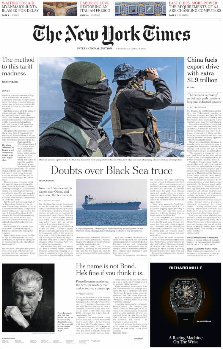 Journal International New York Times (Europe). Les Unes des journaux de ...